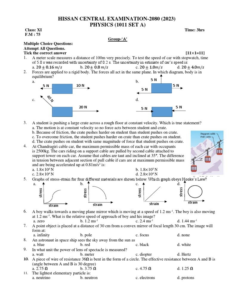 Class 11 Sample Physics QN Paper | PDF | Force | Applied And ...