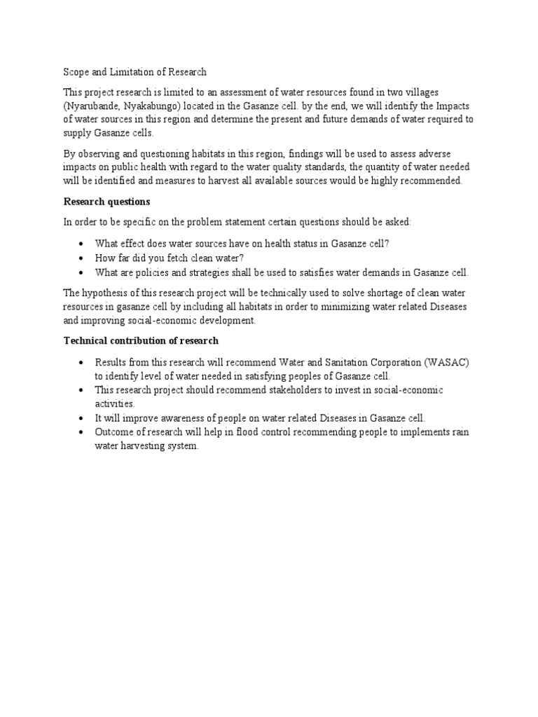 Scope and Limitation of Research | PDF | Water | Drinking Water