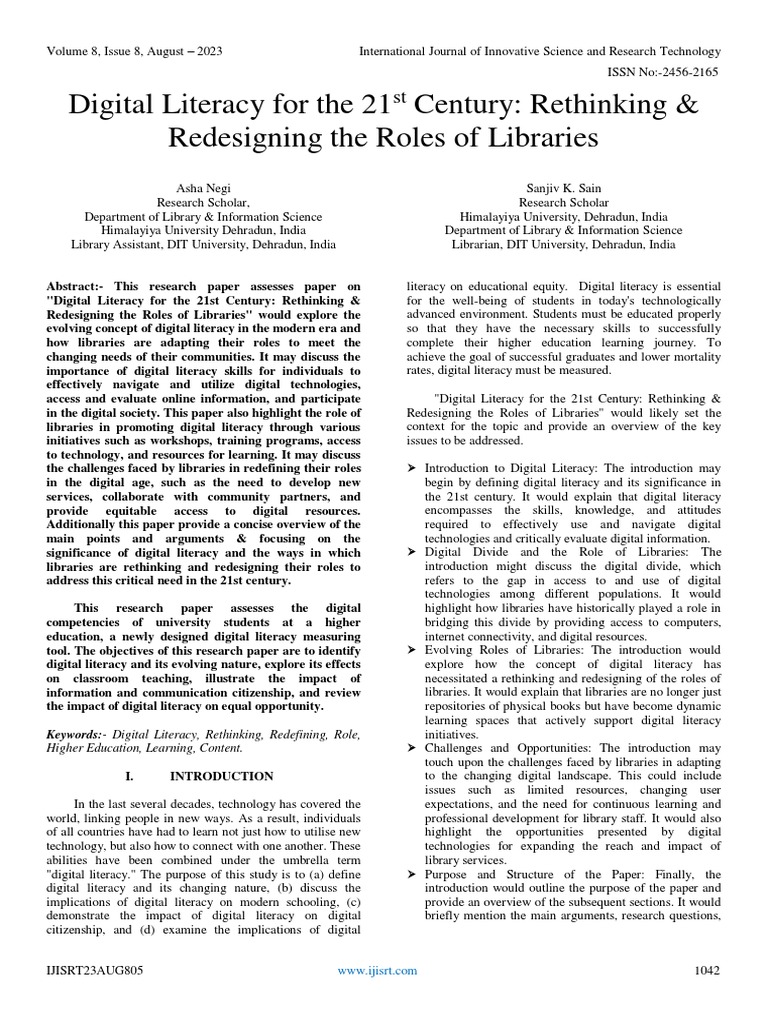 Digital Literacy For The 21st Century: Rethinking & Redesigning The Roles of Libraries | PDF ...