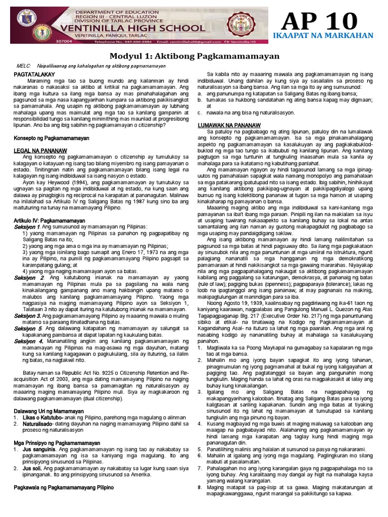 AP 10 - 4th Quarter - Handouts | PDF