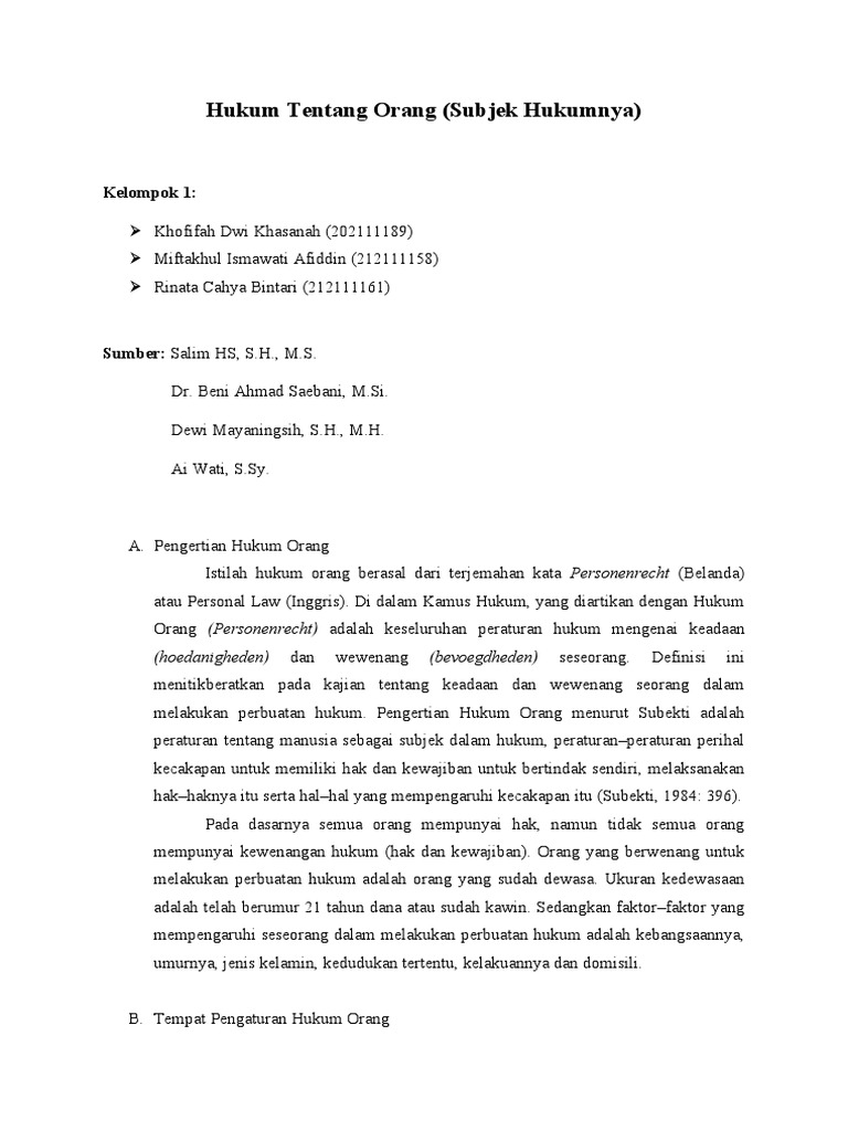 Resume Hukum Perdata - Kelompok 1 | PDF
