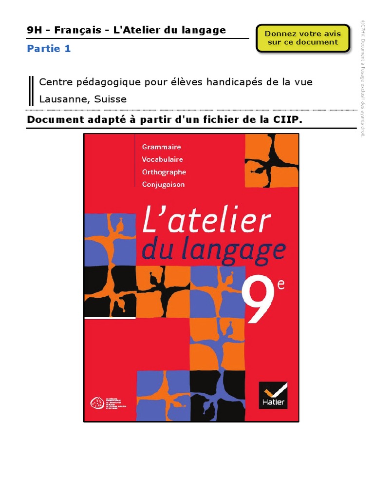 9e Francais Atelier Du Langage Partie 1 A+ | PDF | Nature (grammaire ...