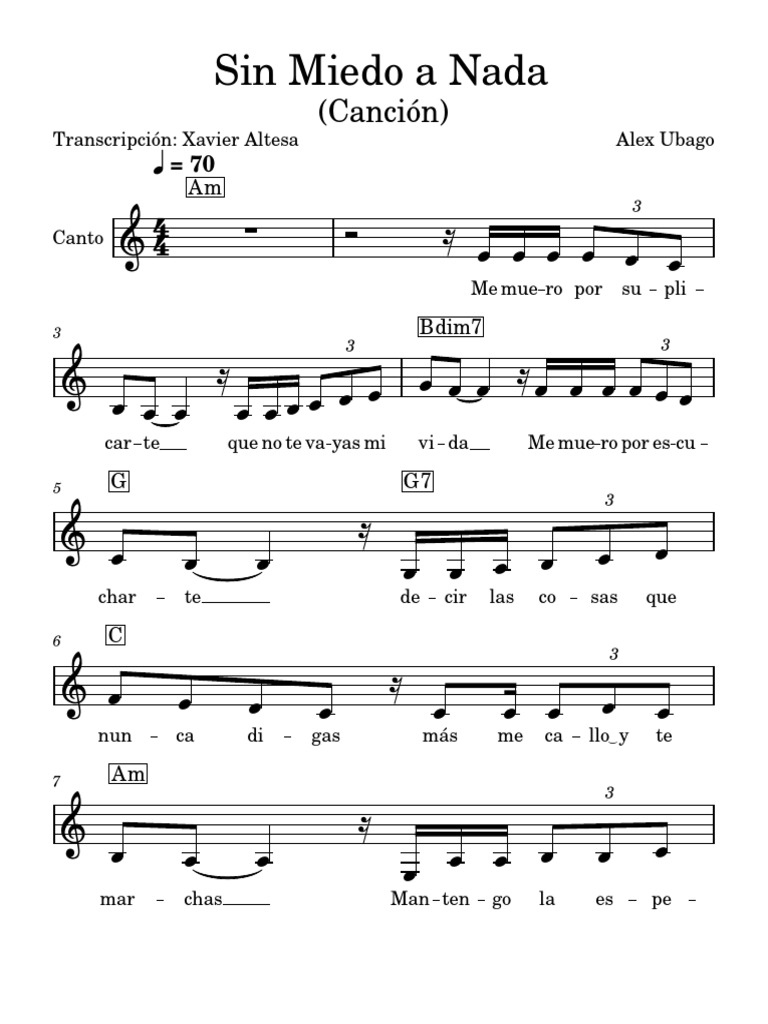 Letra de "Sin Miedo a Nada" de Alex Ubago | PDF