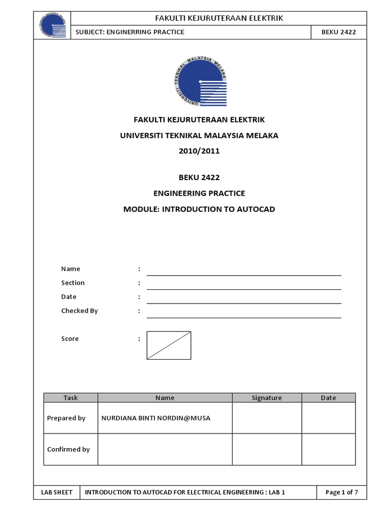 FKE_PII_M1_AutoCAD Labsheet 1 | PDF | Computer Engineering | Computing