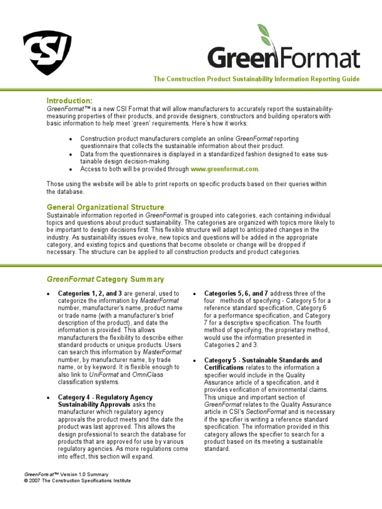 Greenformat™ Is A New Csi Format That Will Allow Manufacturers To ...