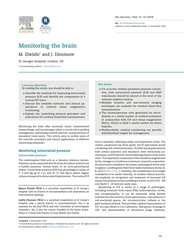 Monitoring of Brain | PDF | Traumatic Brain Injury | Ct Scan