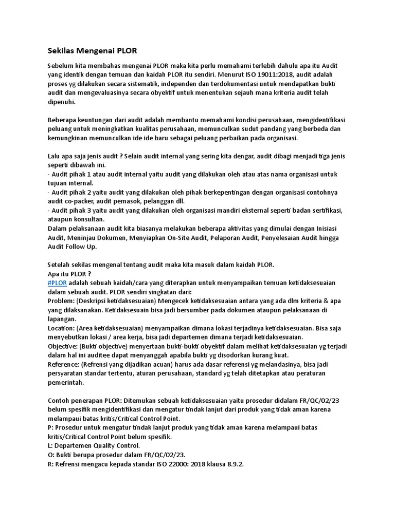 Sekilas Mengenai PLOR | PDF