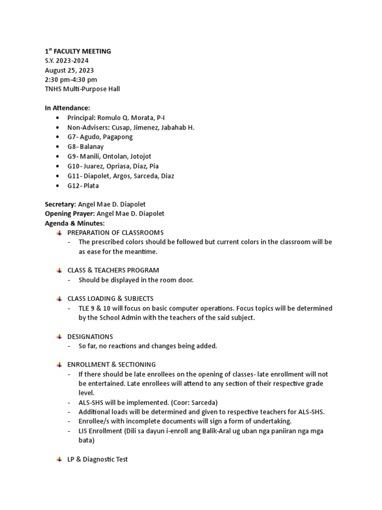 1st Faculty Meeting Minutes | PDF