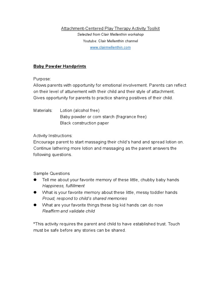Attachment Centered Play Activities Toolkit | PDF | Psychology