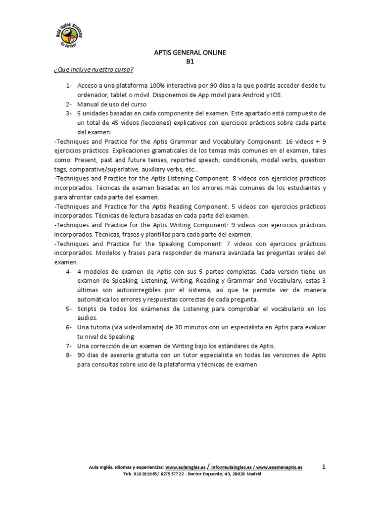 Aptis General Online b1 Que Incluye | PDF | Informática | Software