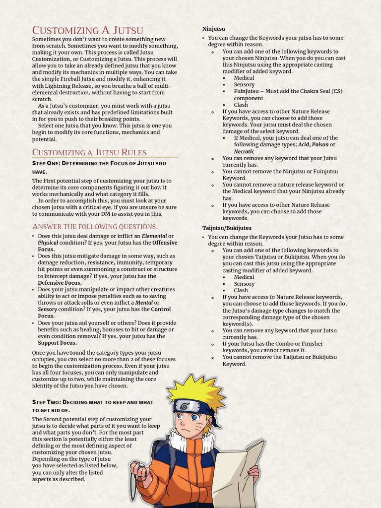 Jutsu Customization Rules (Draft) | PDF | Role Playing Games | Tabletop Games