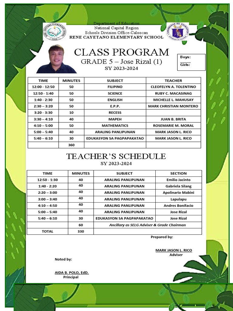 Grade5 - Class Program 2023 2024 | PDF | Philippines