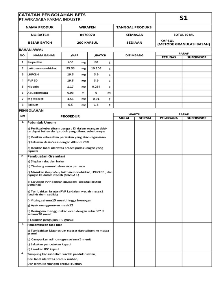 Catatan Pengolahan Batch (CPB) Seri 1 TERBARU | PDF