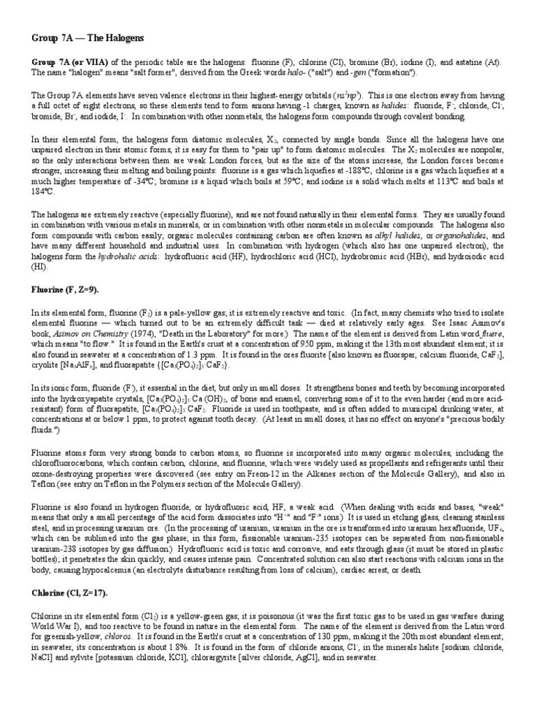 Group 7A Halogens | PDF