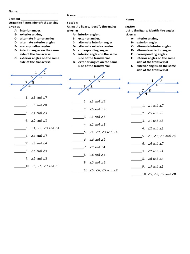 Angles Formed by Parallel Lines Cut by A Transversal | PDF | Geometry | Classical Geometry