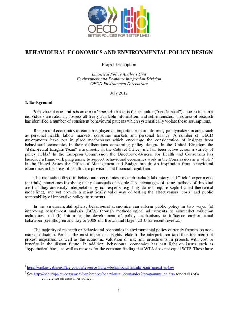 Behavioural Economics and Environmental Policy Design | PDF | Behavioral Economics | Economics