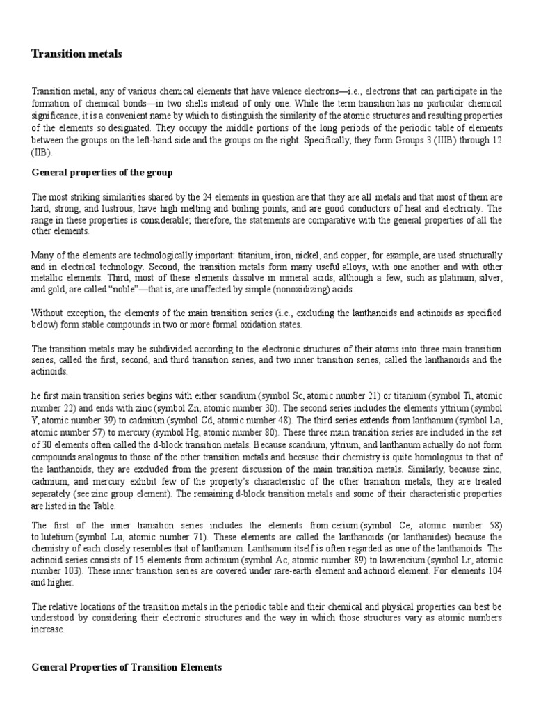 Transition Metals | PDF | Transition Metals | Chemical Elements