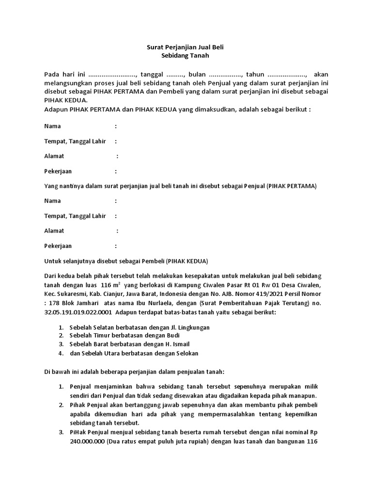 Surat-Perjanjian-Jual-Beli-Tanah Pak Didin Suhendi | PDF | Game & Aktivitas | Hukum