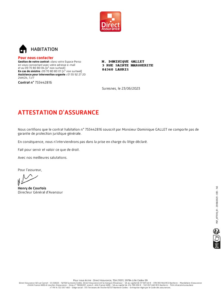 Attestation de Non Prise en Charge | PDF