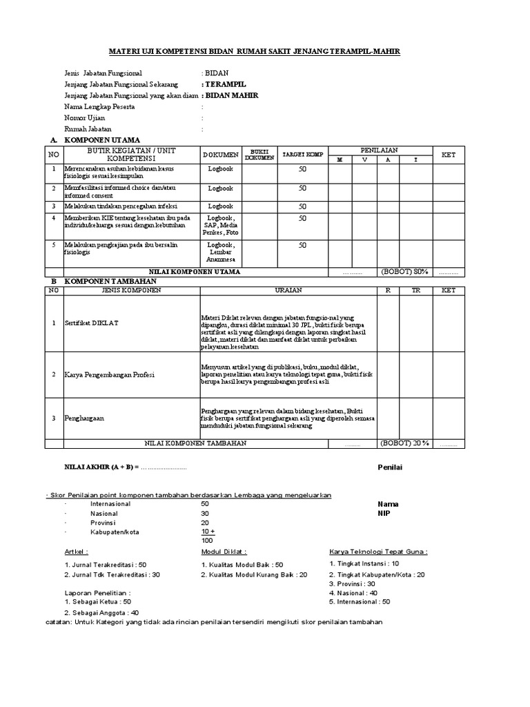 Uji Kompetensi Bidan Terampil-Mahir | PDF