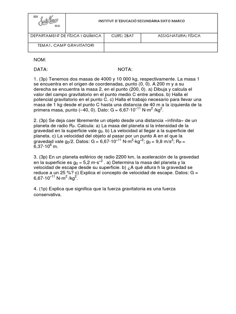 2BAT. Exm. T1. Camp Gravitatori. 2020-2021. T2 | PDF
