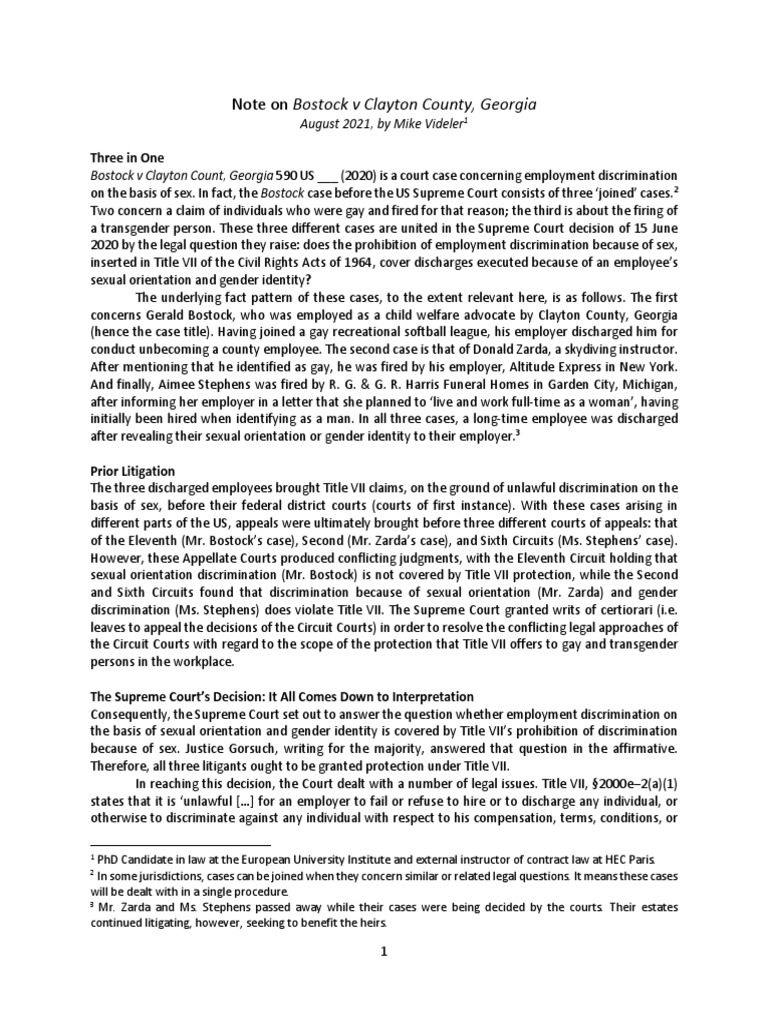 2C - Note On Bostock V Clayton County - 2021 Final | PDF | Civil Rights ...