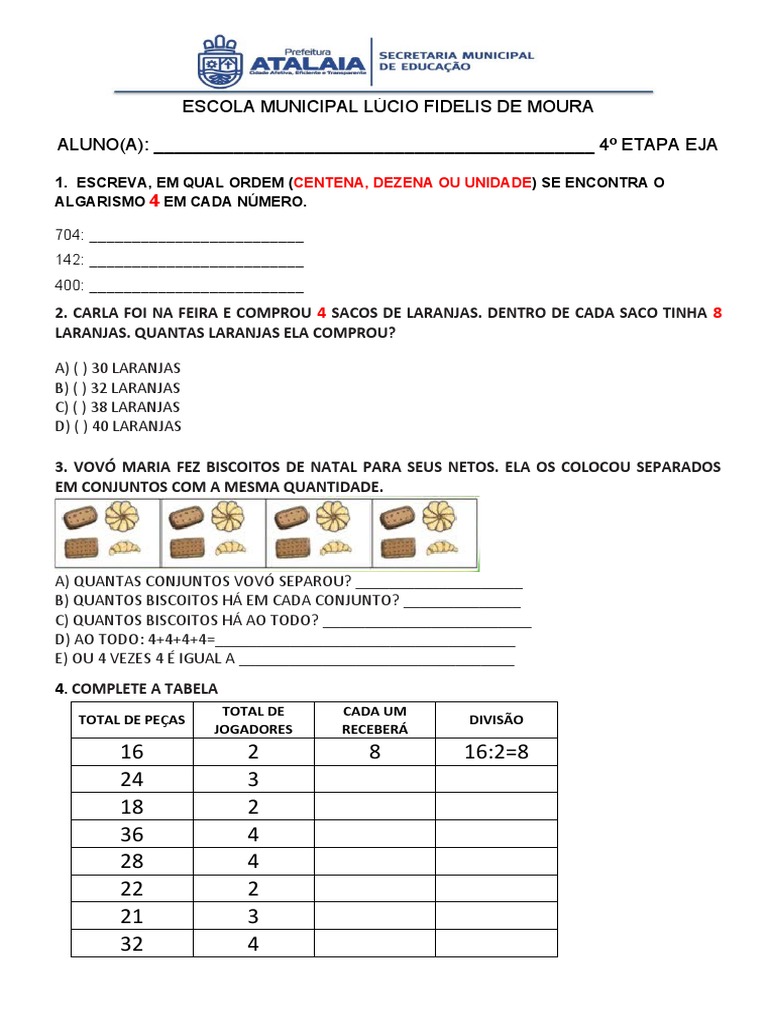 Atividades de Matemática para EJA 4ª Etapa | PDF