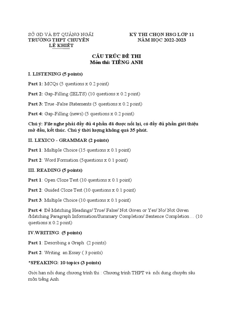 Cau Truc de Hsg Tiếng Anh 11 | PDF