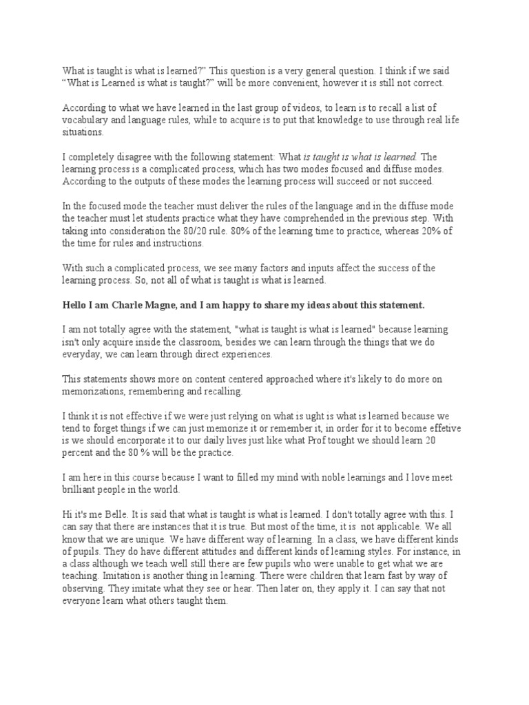 What Is Taught Is What Is Learned | PDF