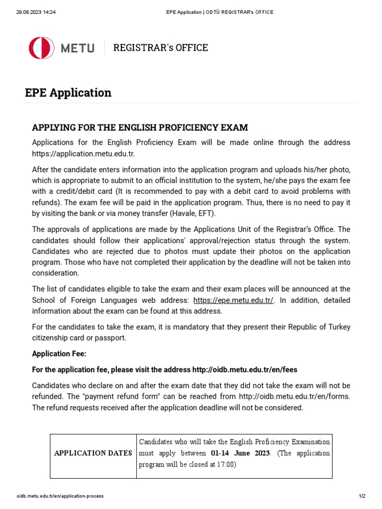 EPE Application - ODTÜ REGISTRAR's OFFICE | PDF | Payments