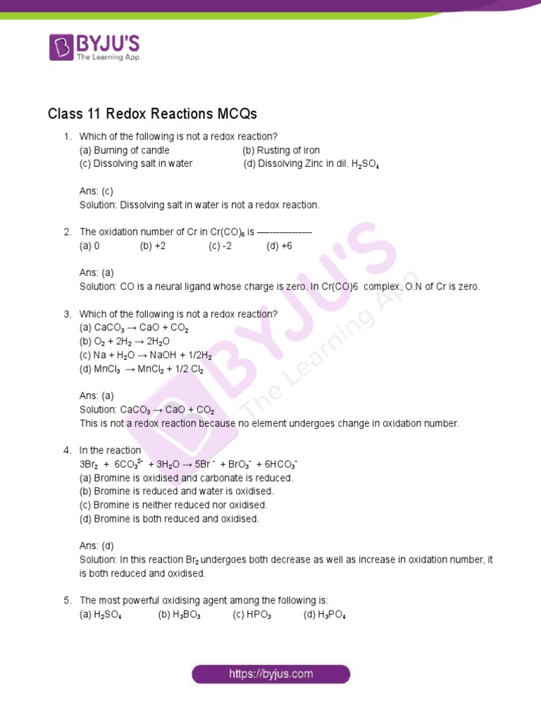 Chapter 8 - Redox Reactions | PDF | Redox | Chemical Reactions