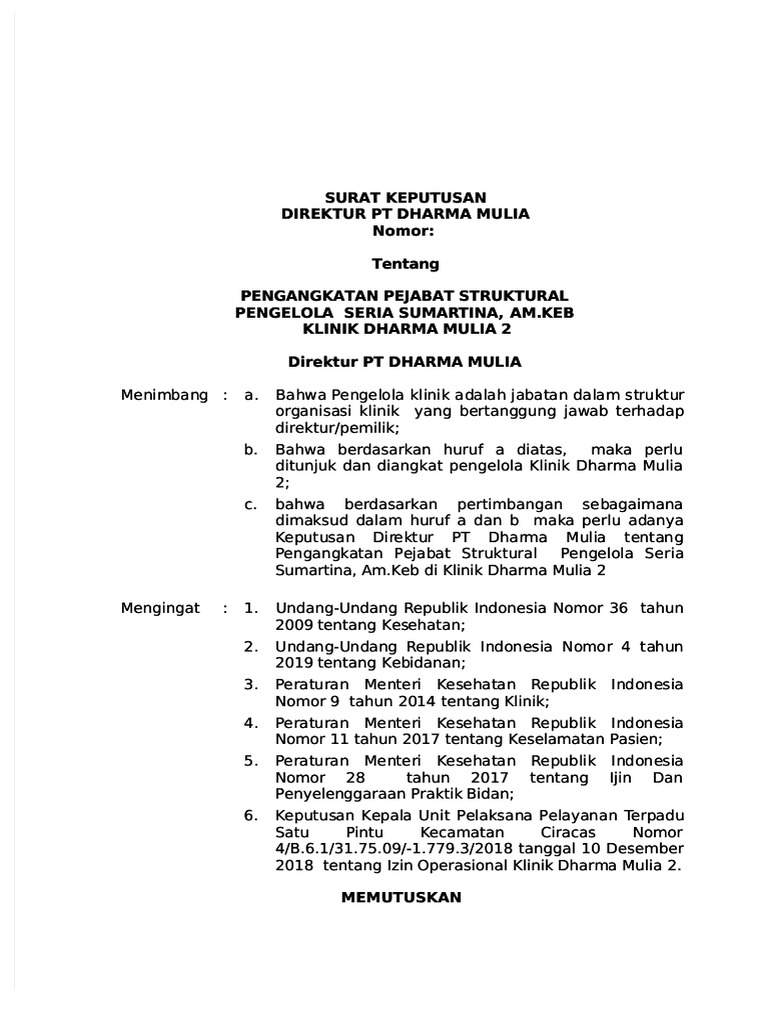 SK Pengangkatan Pengelola KDM | PDF