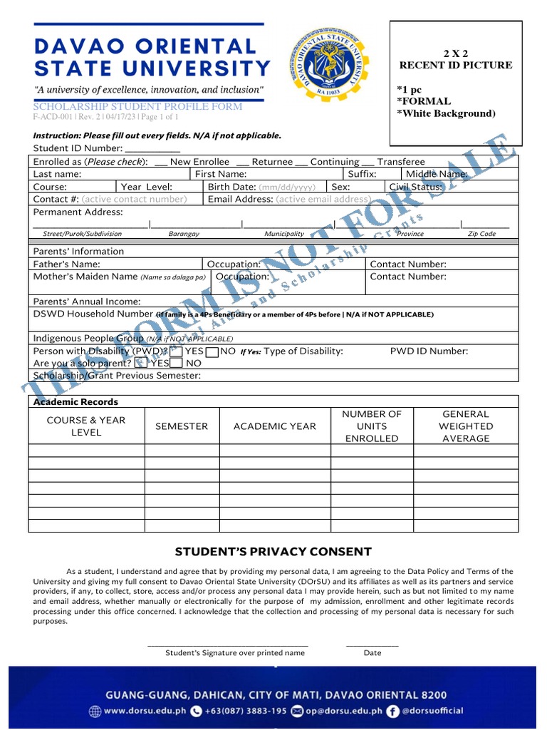 Scholarship Student Profile Form 2023 | PDF