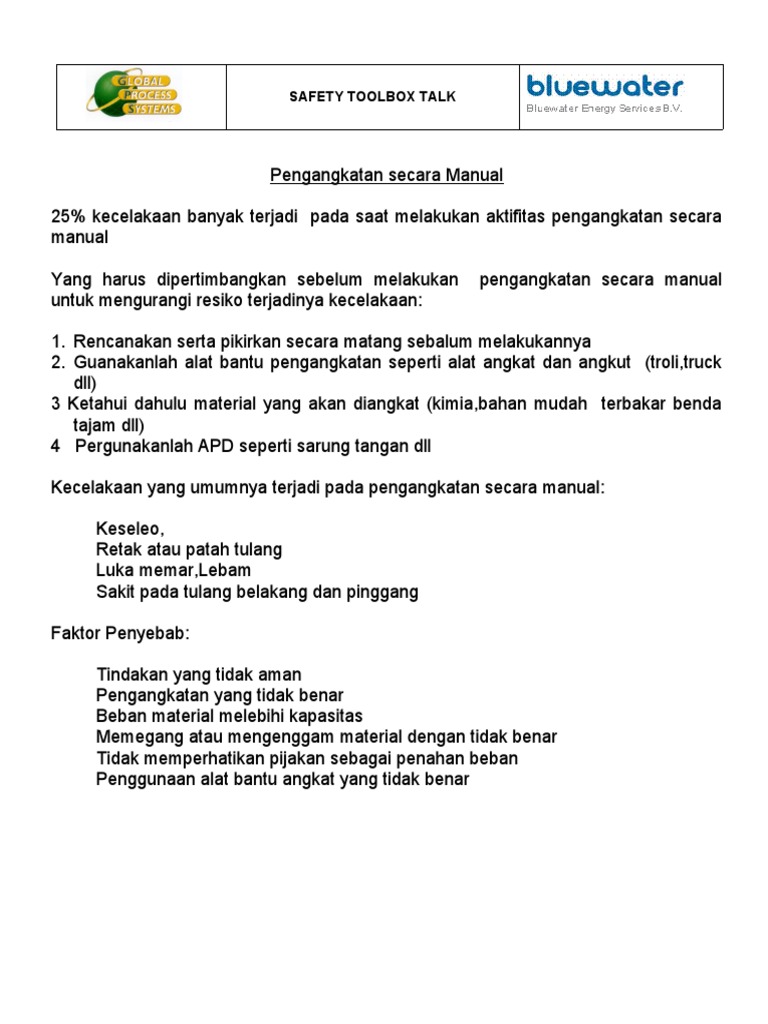 15.safety Toolbox Talk Manual Handling | PDF