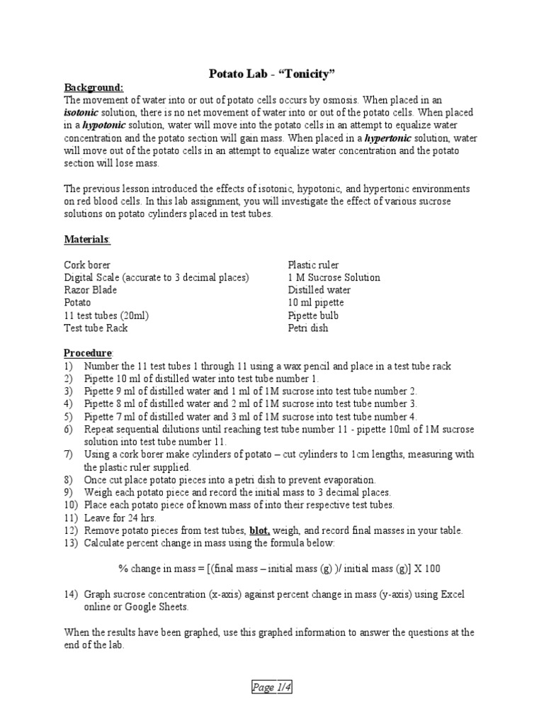 Potato Osmosis Lab | PDF