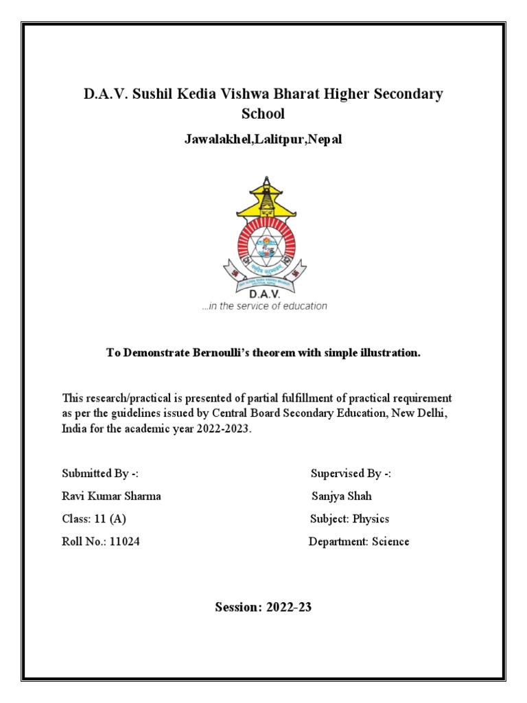 Bernoulli's Theorem Project | PDF | Theory | Physics