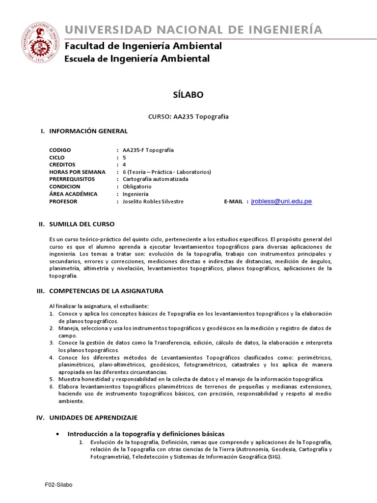 Silabo Topografia UNI | PDF