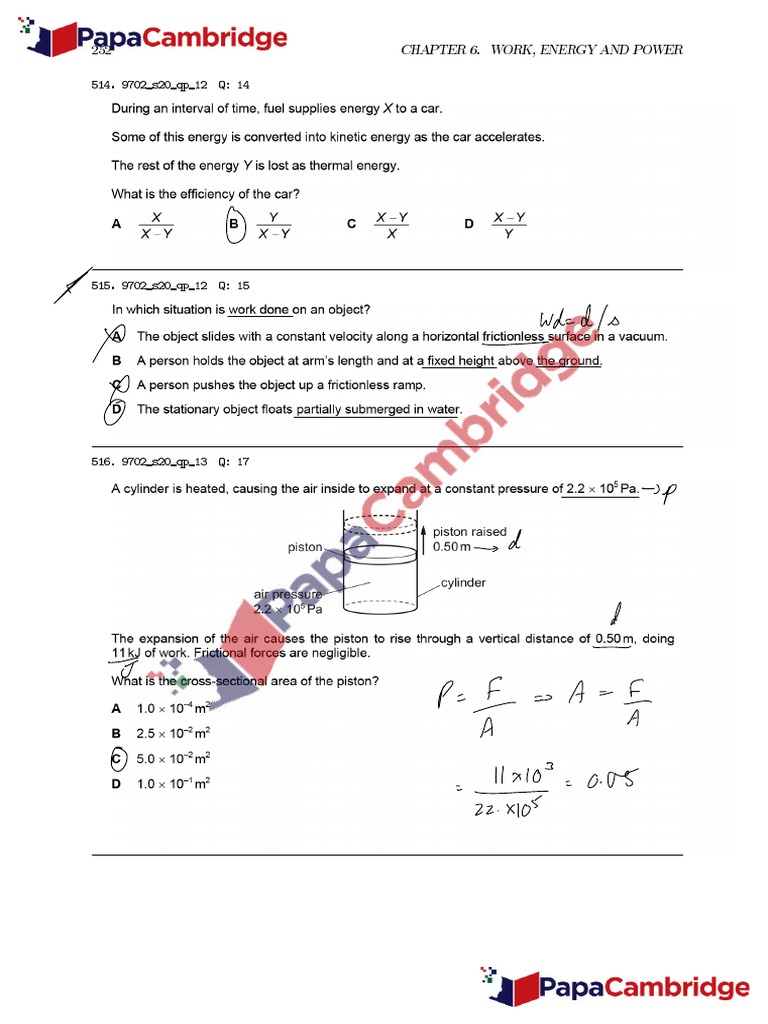 Physics 9702 Paper 1 - Work, Energy and Power | PDF
