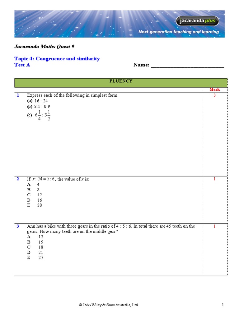 Congruence and Similarity Test A | PDF