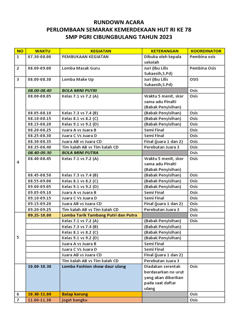 RUNDOWN ACARA_HUT RI KE 78 | PDF