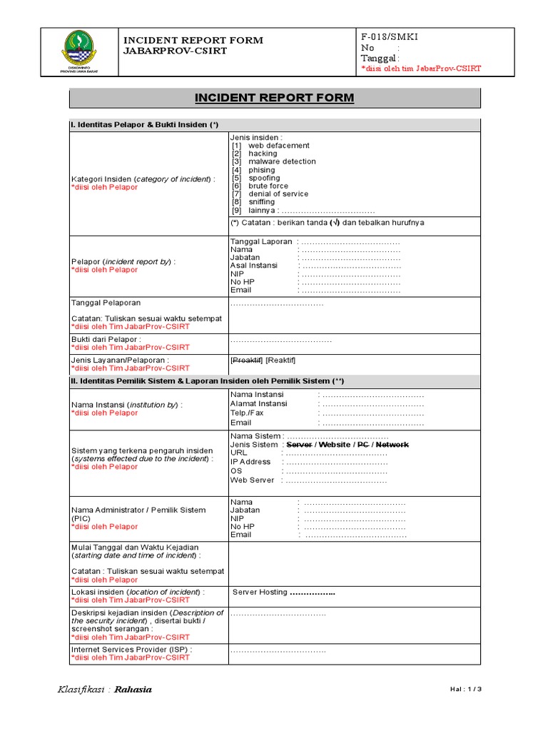 (Pelapor) Incident Report Form | PDF | Komputer