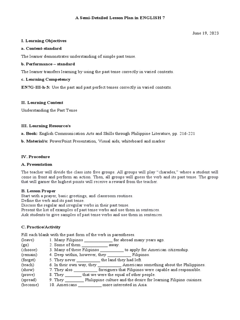 Teaching Past Tense Through Activities | PDF | Grammatical Tense ...