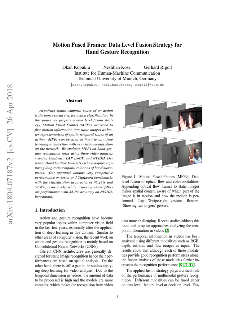 Motion Fused Frames: Data Level Fusion Strategy For Hand Gesture Recognition | PDF | Deep ...