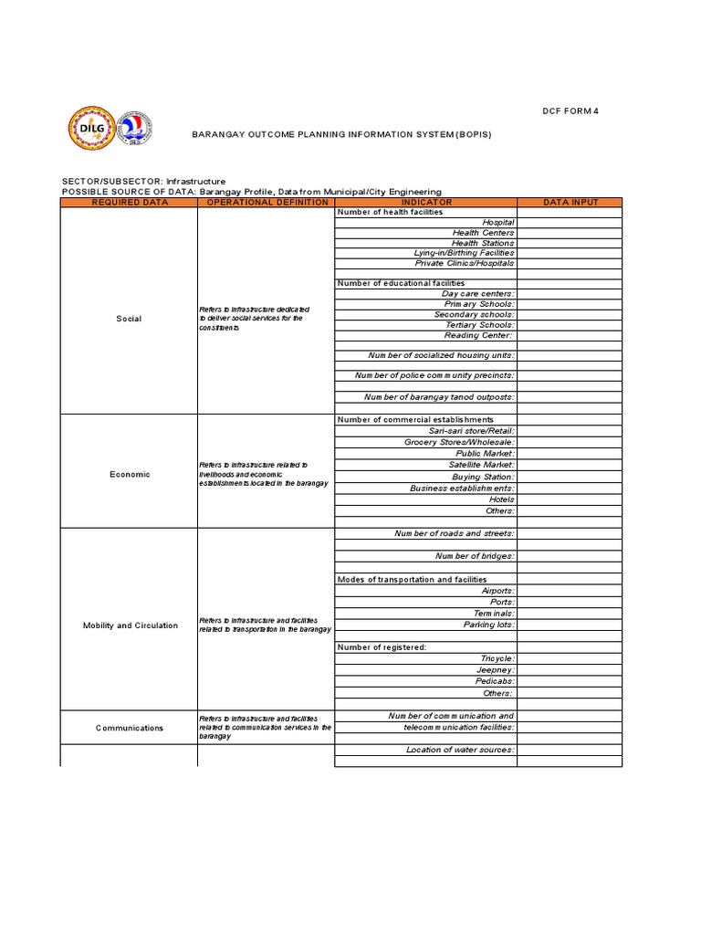 1.8 Annex 4 - Bopis DCF Form 4 | PDF | Infrastructure | Service Industries