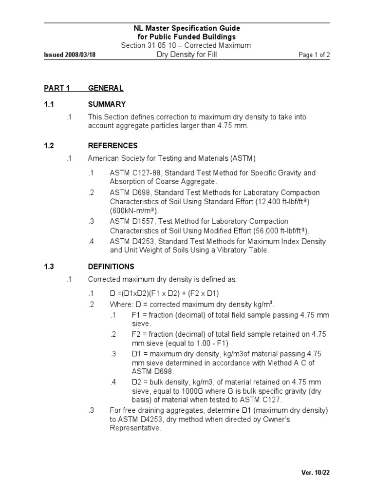 Works Masterspec 310510 | PDF | Density | Materials