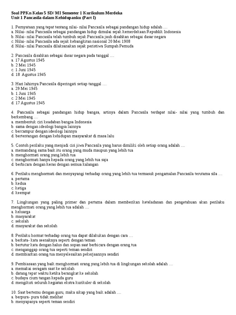 Soal UH PKN Bab 1 | PDF