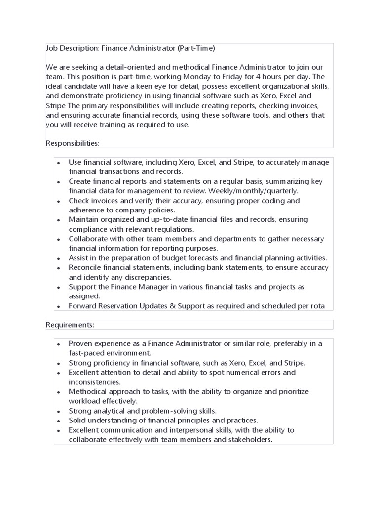 Part-Time Finance Administrator Role | PDF | Invoice | Business