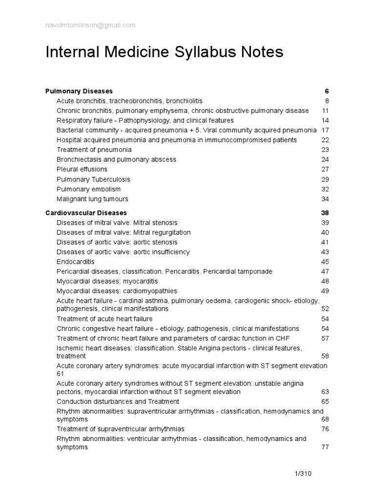 Internal Medicine Notes (State Exam) | PDF | Respiratory Diseases ...