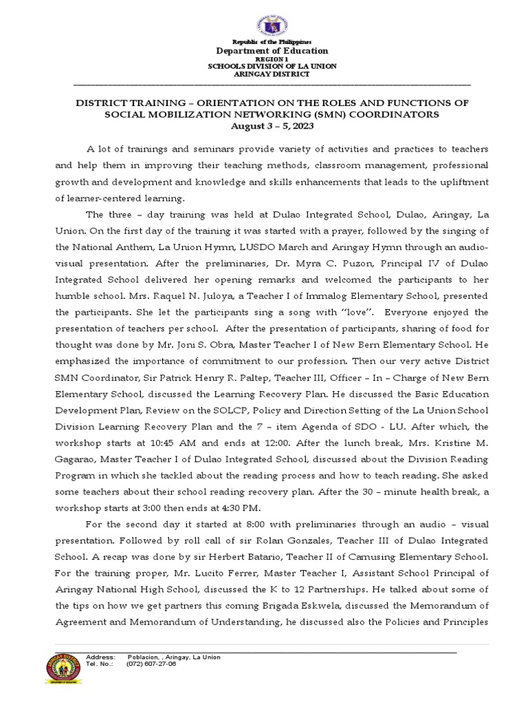 Narrative Report | PDF | Teachers | Learning