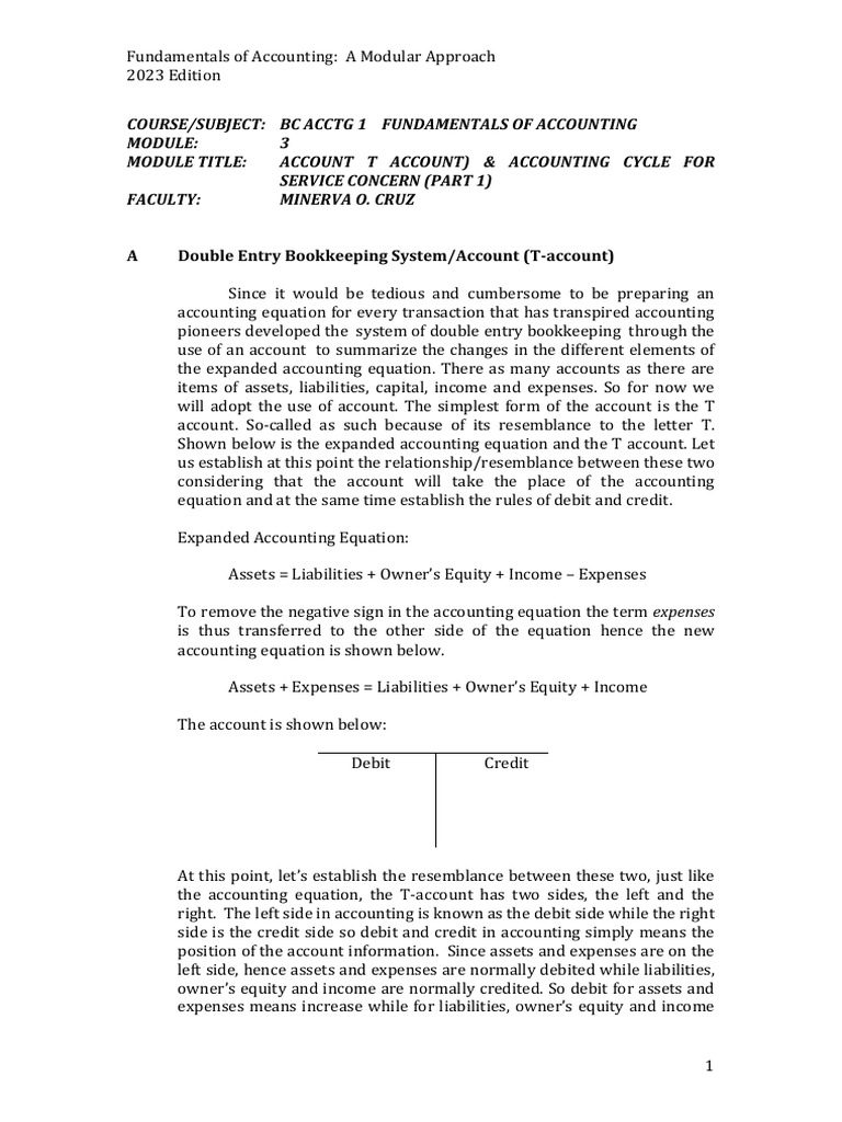 Module_3_Student_Version_of_Account_T_Account_Acctg_Cycle_For_Service | PDF
